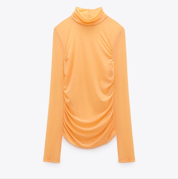 Zara | Tops | Zara Ruched Tulle Top Semisheer Orange Color Bloggers ...